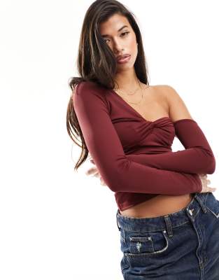 ASOS DESIGN off shoulder twist front top in red | ASOS