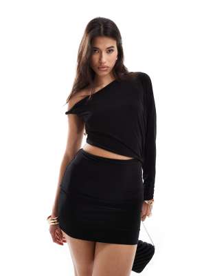 ASOS DESIGN off shoulder twist mini dress with batwing sleeve in black ...