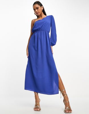 ASOS DESIGN one shoulder cut out midi dress in blue | ASOS