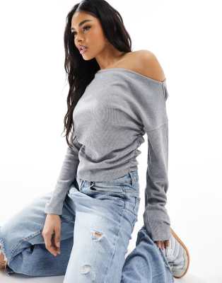 ASOS Design – One-Shoulder-Oberteil in Grau mit Waffelstruktur | ASOS