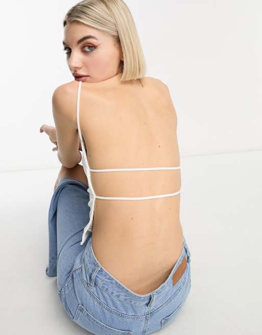 Asos Design Open Back Square Neck Cami Top In White Asos