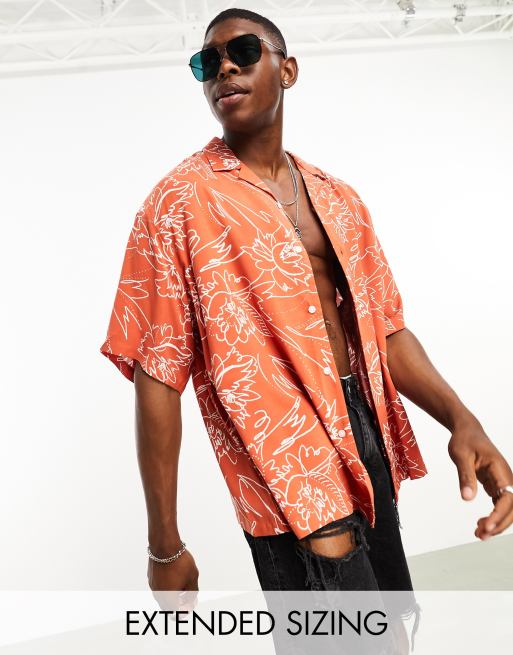 Asos Design Orange Skjorta I Oversize Med Platt Krage Och Tecknade