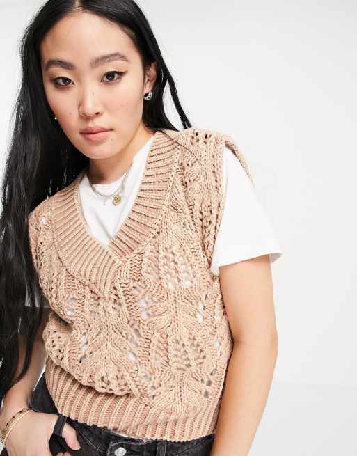 Asos Design Orchid Strick Trägertop In Beige Mit Pointelle