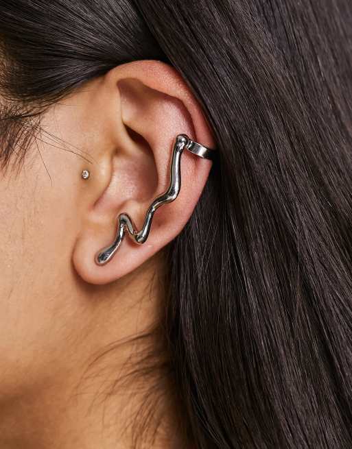 Asos Design Orecchino Ear Cuff Color Argento Con Design Effetto Fuso