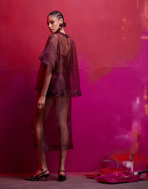 ASOS DESIGN organza boxy tee 2 in 1 dress with midi cami slip in ...