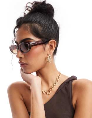ASOS DESIGN oval sunglasses in crystal brown | ASOS
