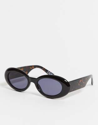 ASOS DESIGN oval sunglasses in shiny black with tort arms | ASOS