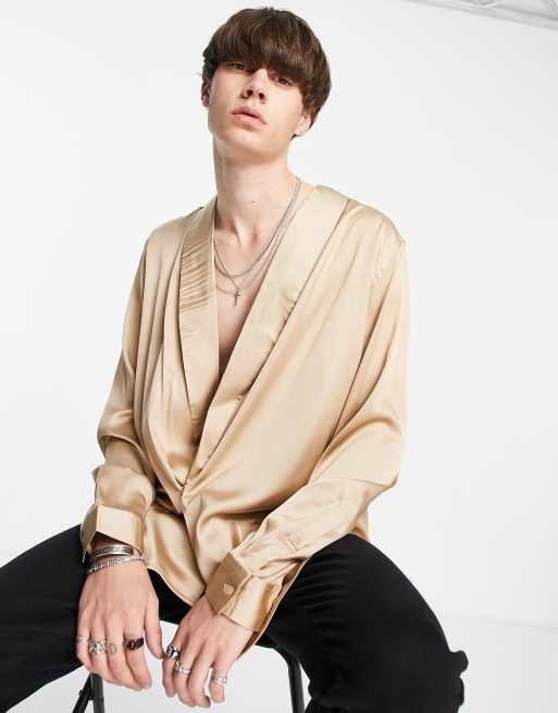 ASOS DESIGN - Overhemd van satijn met gedrapeerde overslag aan de ...