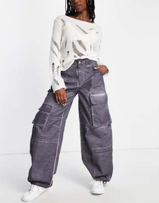 ASOS DESIGN – Oversize-Cargohose mit Ballonschnitt in Oilwash-Anthrazit ...