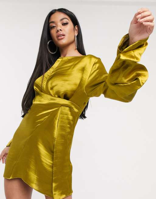 Asos Design Oversize Etuikleid Aus Satin Mit Ärmeldetail Asos