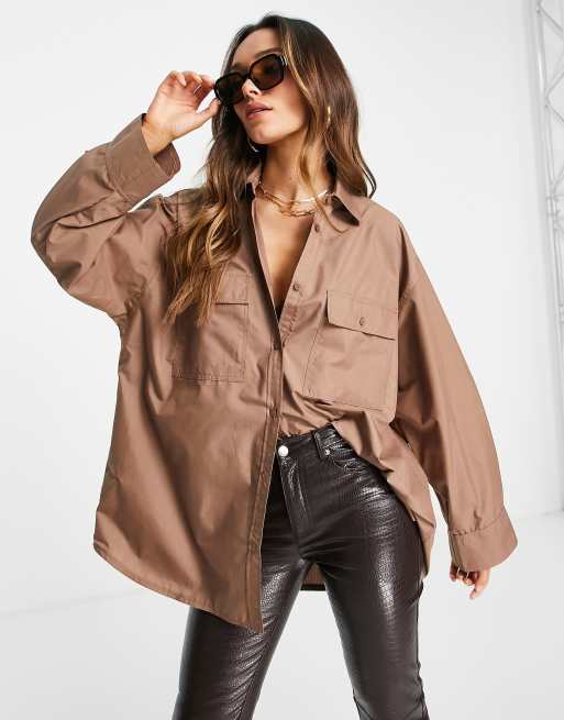 Asos Design Oversize Hemd In Karamell Mit Breiten Manschetten Asos