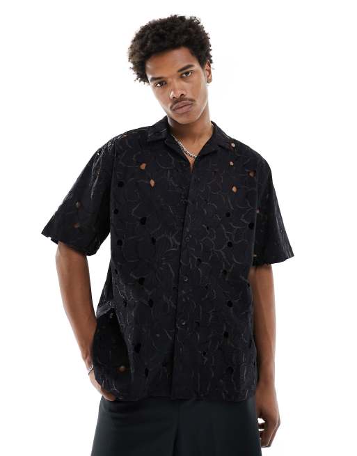 Asos Design Oversize Hemd In Schwarz Mit Reverskragen Und