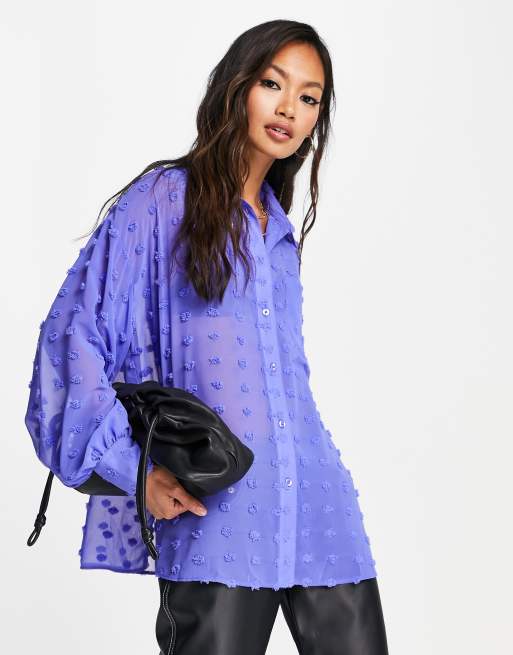 Asos Design Oversize Hemd In Verwaschenem Violett Mit Punktestruktur