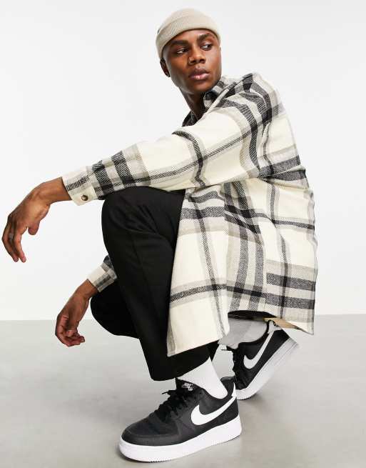 Asos Design Oversize Hemd Mit Großem Karomuster In Neutralen Farben