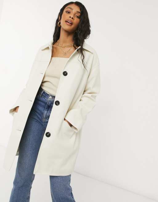 Asos Design Oversize Hemdjacke Aus Kunstleder In Creme Mit Gestepptem