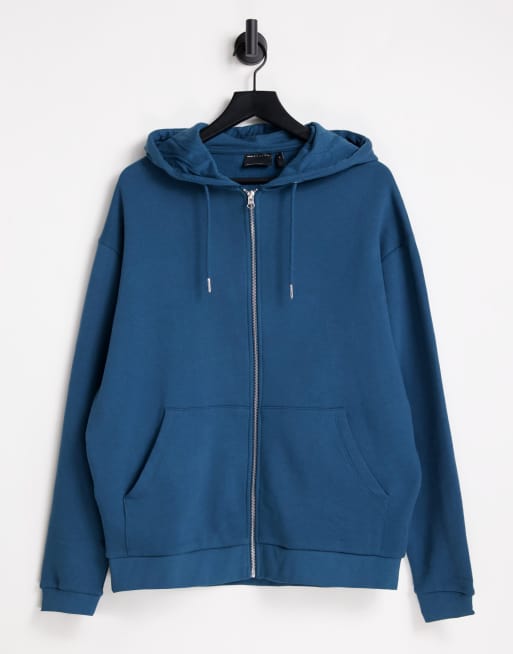 Asos Design Oversize Kapuzenjacke Mit Reißverschluss In Blau Asos