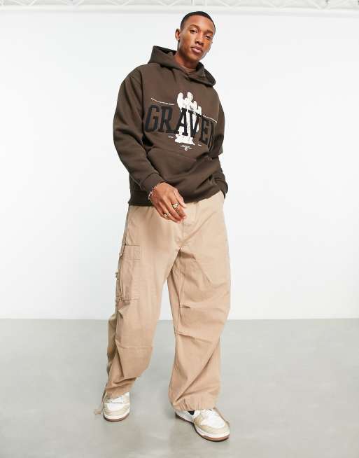 Asos Design Oversize Kapuzenpullover In Dunkelbraun Mit