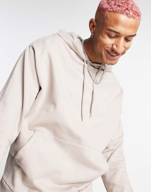 Asos Design Oversize Kapuzenpullover Mit Ärmelzierfalten In Beige