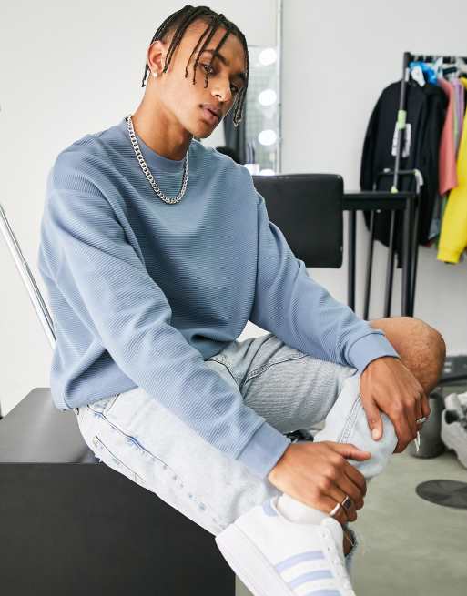 Asos Design Oversize Sweatshirt In Blau Mit Rippstruktur Asos