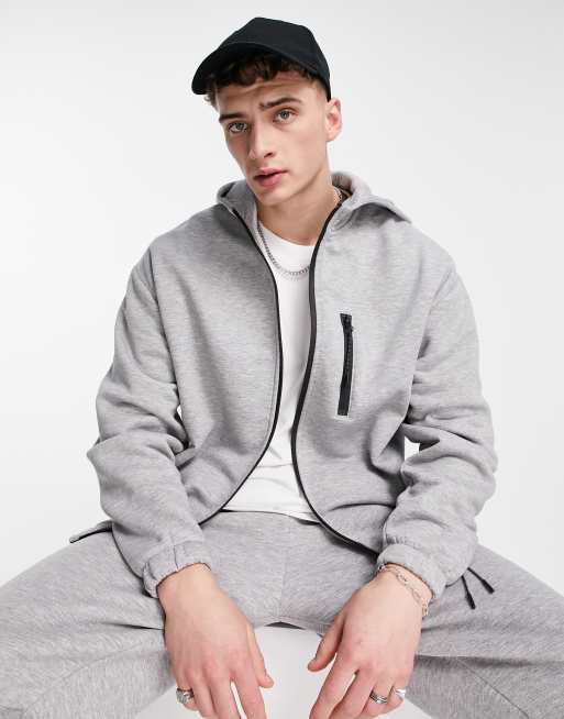 Asos Design Oversize Sweatshirt In Grau Meliert Mit Reißverschluss