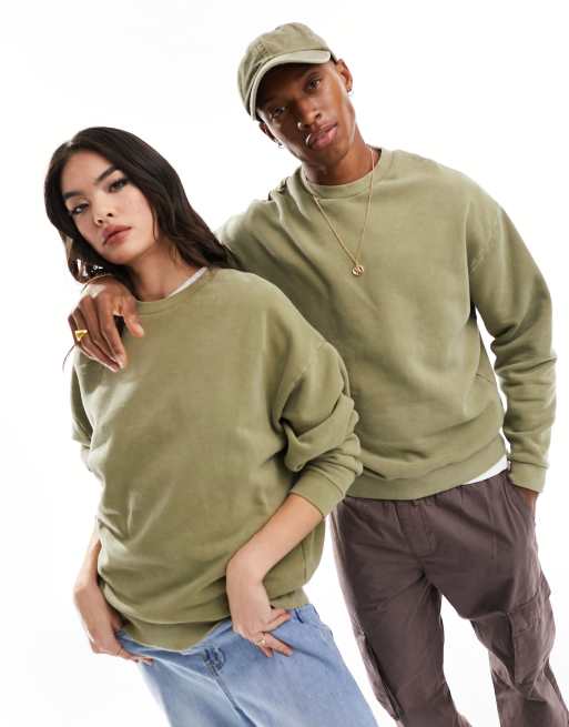 Asos Design Oversize Sweatshirt In Grün Mit Overdye Waschung Und