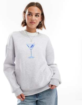ASOS DESIGN – Oversize-Sweatshirt in meliertem Grau mit Drink-Grafikprint | ASOS