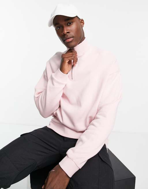 Asos Design Oversize Sweatshirt In Rosa Mit Halblangem Reißverschluss