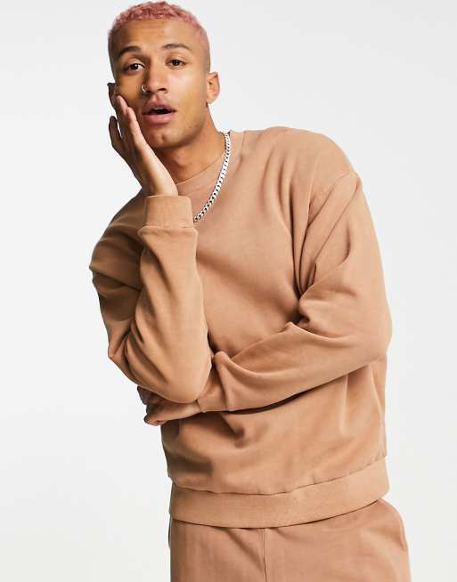 Asos Design Oversize Sweatshirt In Verwaschenem Braun Kombiteil Asos