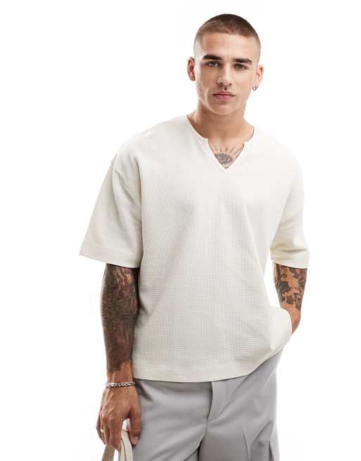 Asos Design Oversize T Shirt In Creme Mit Waffelstruktur Und U