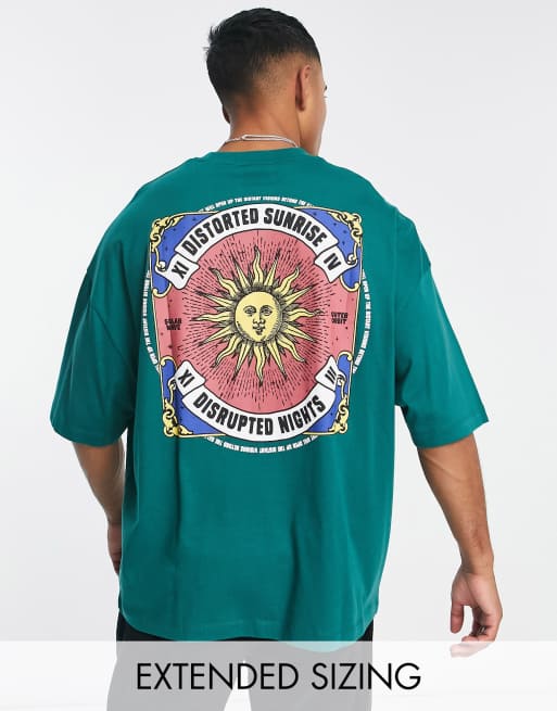 Asos Design Oversize T Shirt In Dunkelgrün Mit Himmels Print Auf