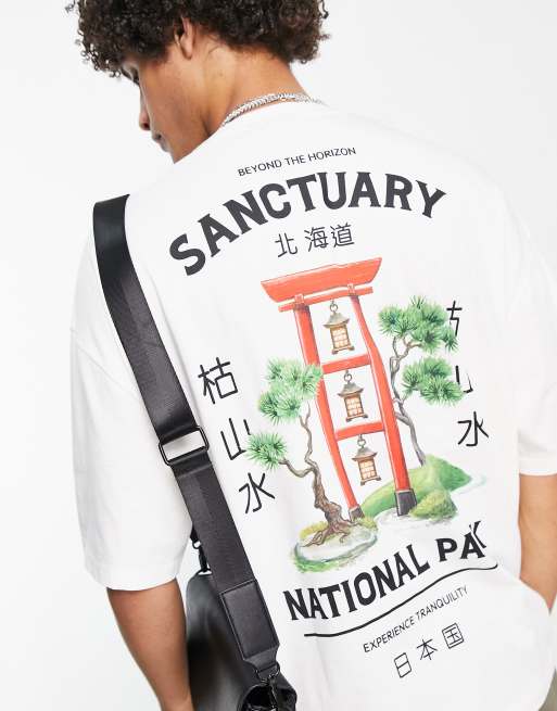Asos Design Oversize T Shirt In Gebrochenem Weiß Mit Souvenir