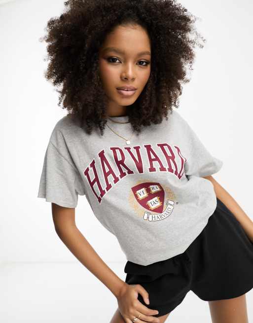 Asos Design Oversize T Shirt In Grau Meliert Mit Lizenziertem Harvard