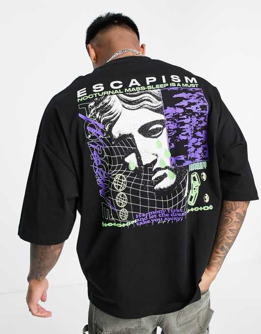 Asos Design Oversize T Shirt In Schwarz Mit Statuen Rückenprint Asos