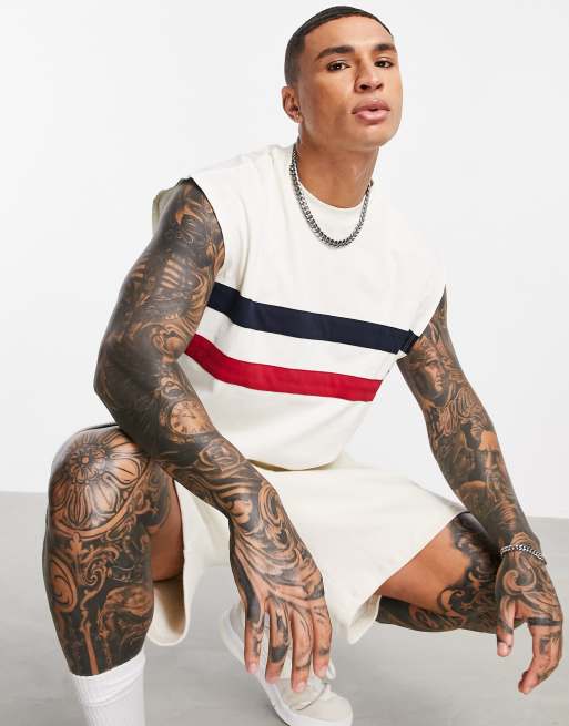 Asos Design Oversize Trägertop In Beige Mit Streifen Auf Der Brust Asos