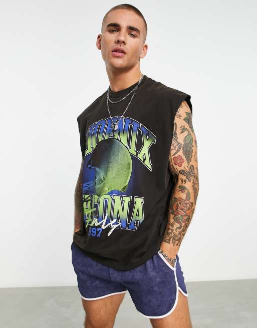 Asos Design Oversize Trägertop In Schwarz Mit Baseball Print Vorne Asos