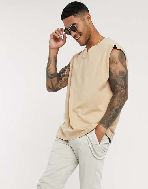 Asos Design Oversize Trägertop Mit Eingekerbtem Ausschnitt In Beige