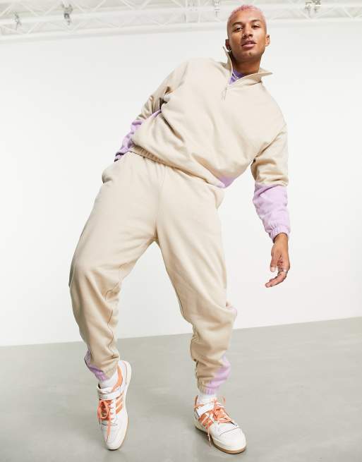 Asos Design Oversize Trainingsanzug Im Farbblock Details Asos
