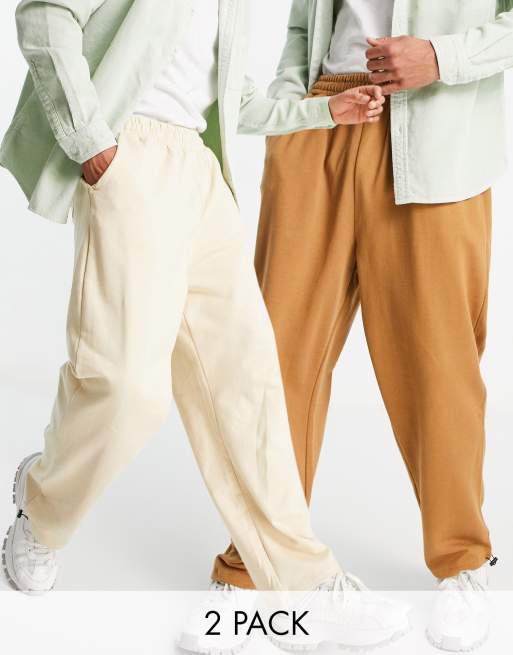 Asos Design Oversized 2 Pack Trackies With Toggle Hem In Beigebrown
