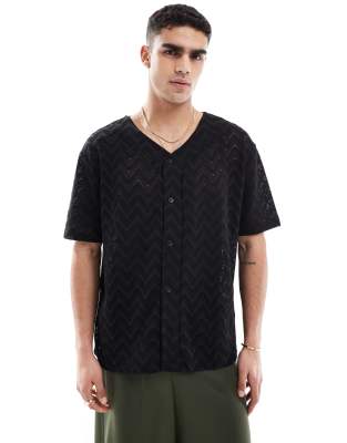 ASOS DESIGN oversized baseball shirt in open texture | ASOS