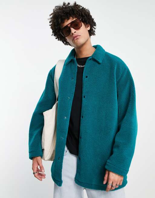 ASOS DESIGN oversized borg shacket in teal | ASOS