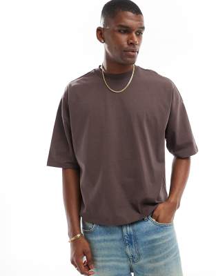 ASOS DESIGN oversized boxy dropped shoulder t-shirt in brown | ASOS