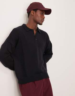 ASOS DESIGN oversized boxy fit knitted polo with pointelle stripe in ...