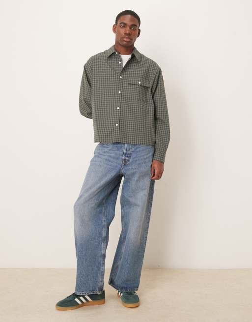 ASOS DESIGN oversized boxy flannel shirt in blue and grey check | ASOS