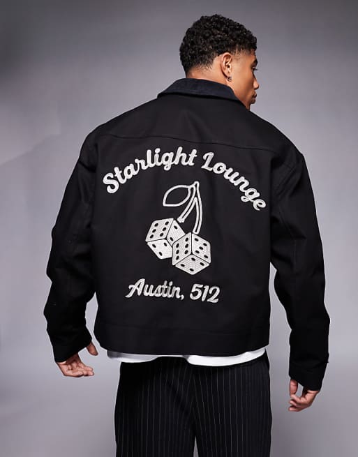 ASOS DESIGN oversized boxy harrington jacket with chest and ASOS DESIGN oversized boxy harrington jacket with chest and