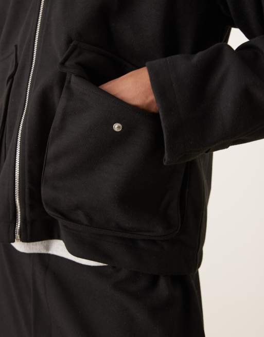 ASOS DESIGN oversized boxy jacket in scuba-style fabric in black | ASOS