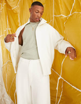 ASOS DESIGN oversized boxy jersey jacket in soft white | ASOS