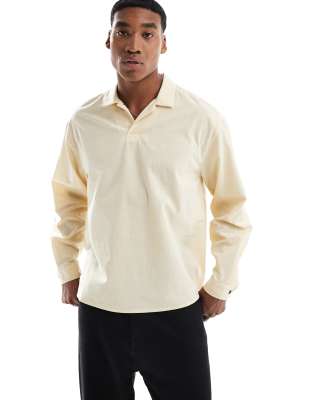 ASOS DESIGN oversized boxy overhead shirt in cotton slub in beige | ASOS