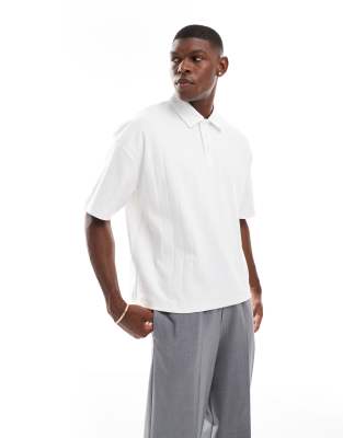 ASOS DESIGN oversized boxy polo with wide rib in white | ASOS