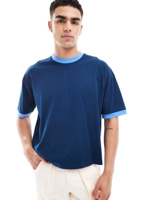 ASOS DESIGN oversized boxy ringer t-shirt in blue | ASOS