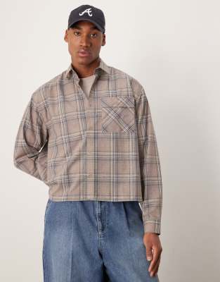 ASOS DESIGN oversized boxy shirt in beige check | ASOS